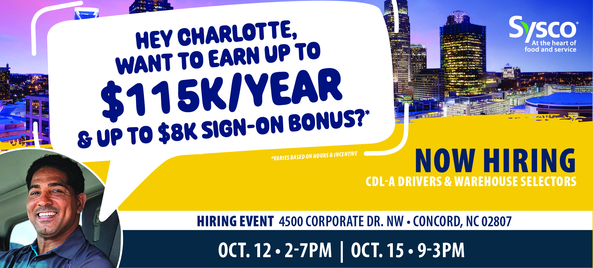 Sysco Charlotte Hiring Events - Sept & Oct, 2022