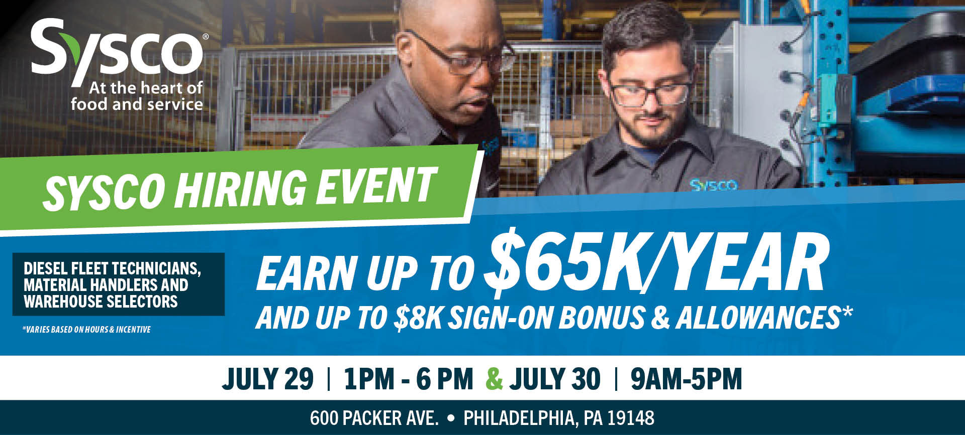 Sysco Philadelphia Hiring Event - July 29 and 30, 2022